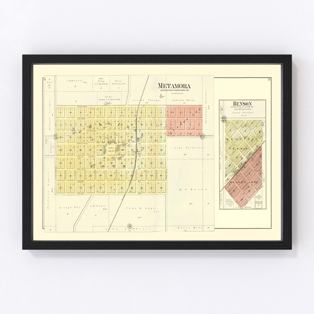 Metamora Map 1893, Vintage Metamora Map, Old Metamora Illinois Art ...