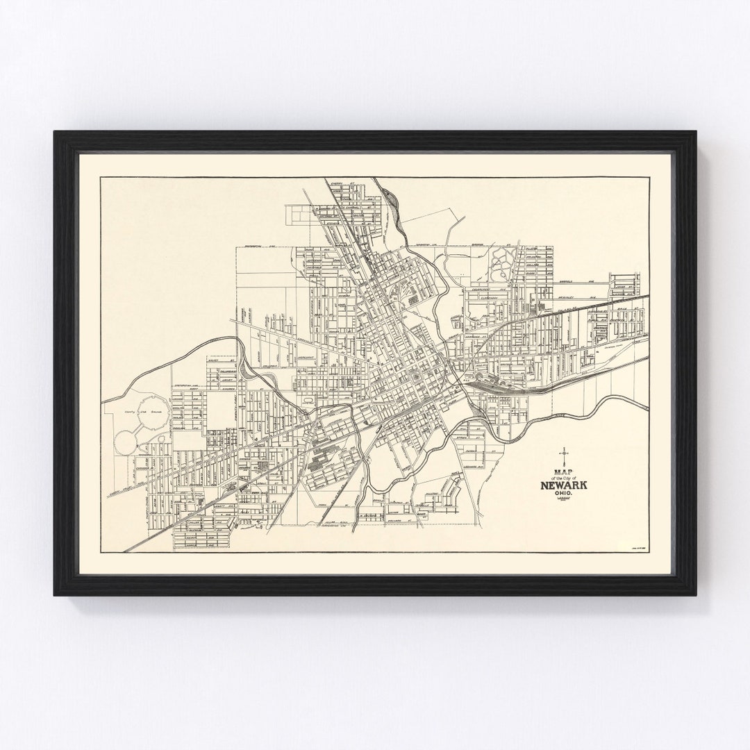 Newark Map 1921, Vintage Newark Map, Old Newark Ohio Art, Wall Art Gift ...