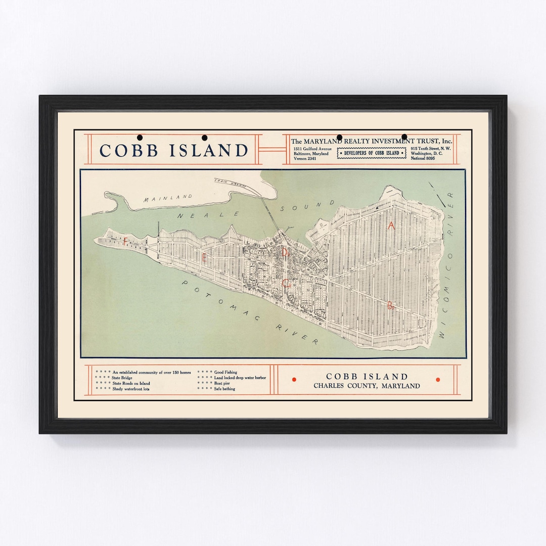Cobb Island Map 1935, Vintage Cobb Island Map, Old Cobb Island Art ...