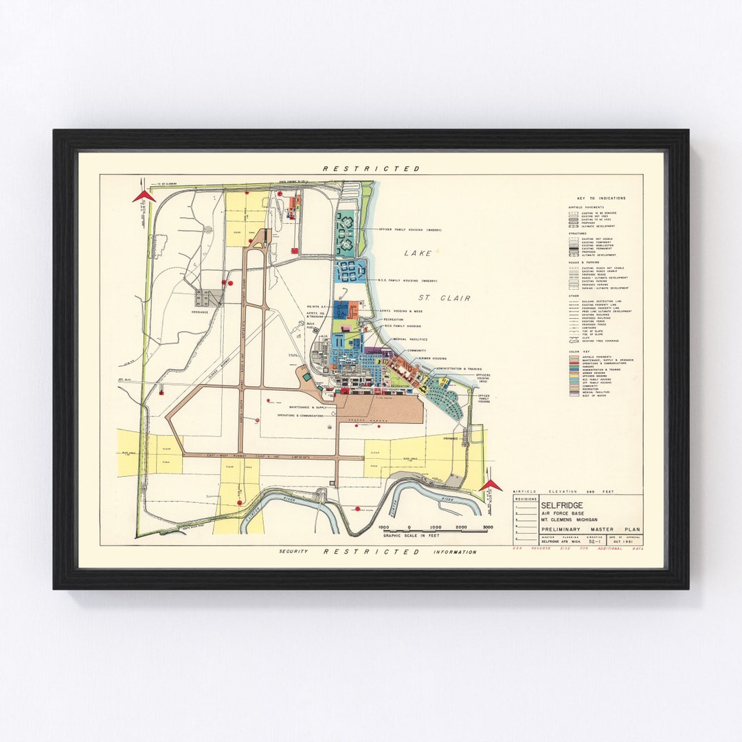 Selfridge Air Fore Base Vicinity Map 1952, Vintage Selfridge Air Fore ...