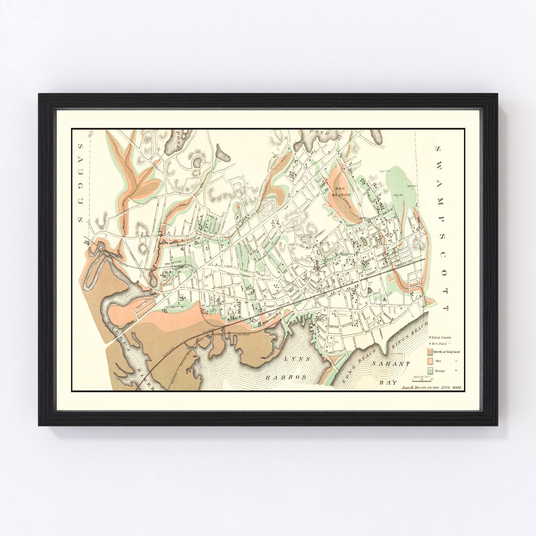 Lynn Map 1876 Old Map of Lynn Massachusetts Art Vintage Print Framed ...