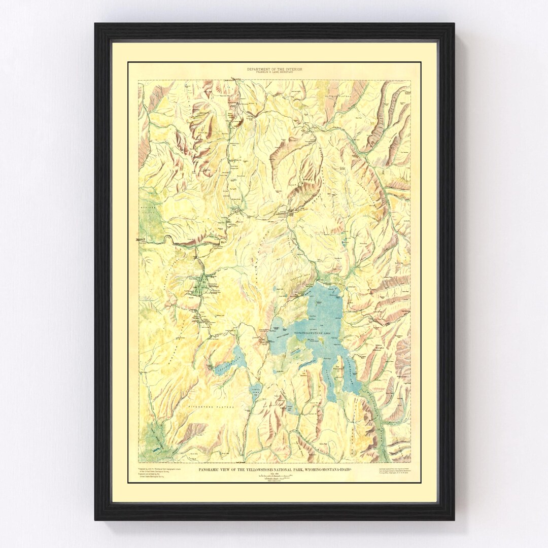 Yellowstone National Park Map 1915, Vintage Yellowstone National Park ...