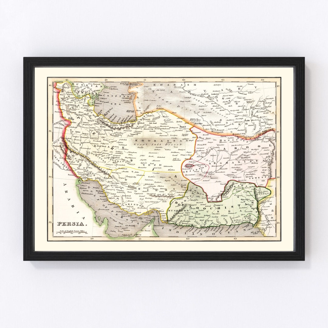 Persia Map Art Vintage Print From 1832 Old Persia Art Framed or Canvas ...