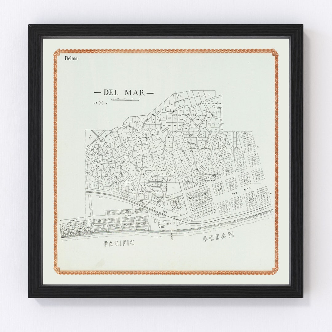 Del Mar Map 1912, Vintage Del Mar Map, Old Del Mar California Art, Wall ...
