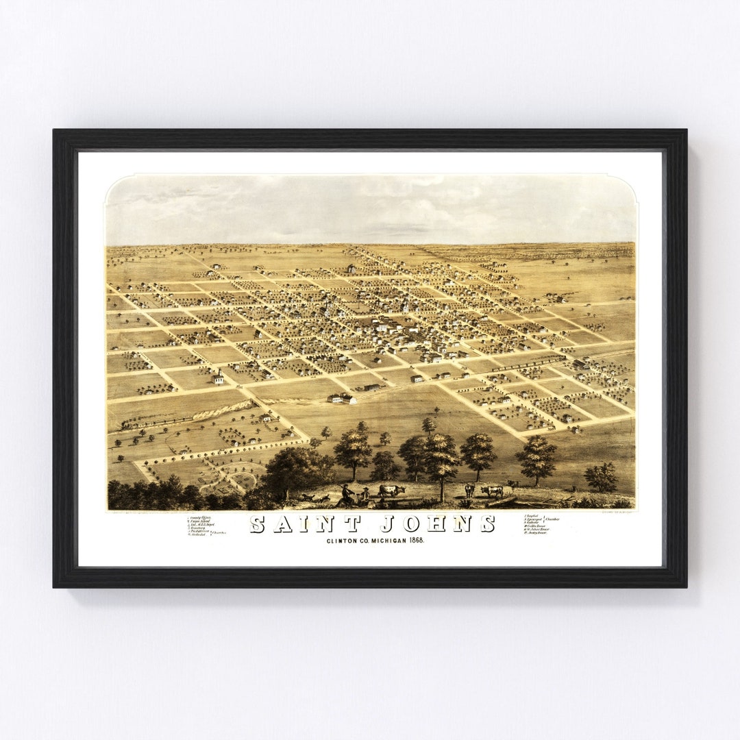 Saint Johns Map 1868, Vintage Saint Johns Map, Old Saint Johns Michigan ...
