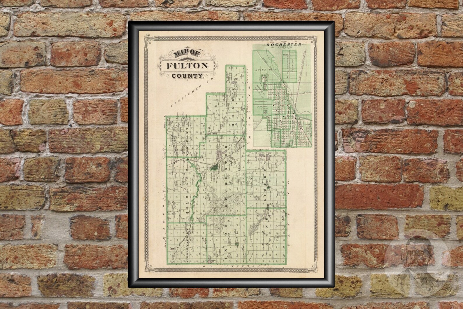 Vintage Fulton County IN Map 1876 Old Indiana Map | Etsy