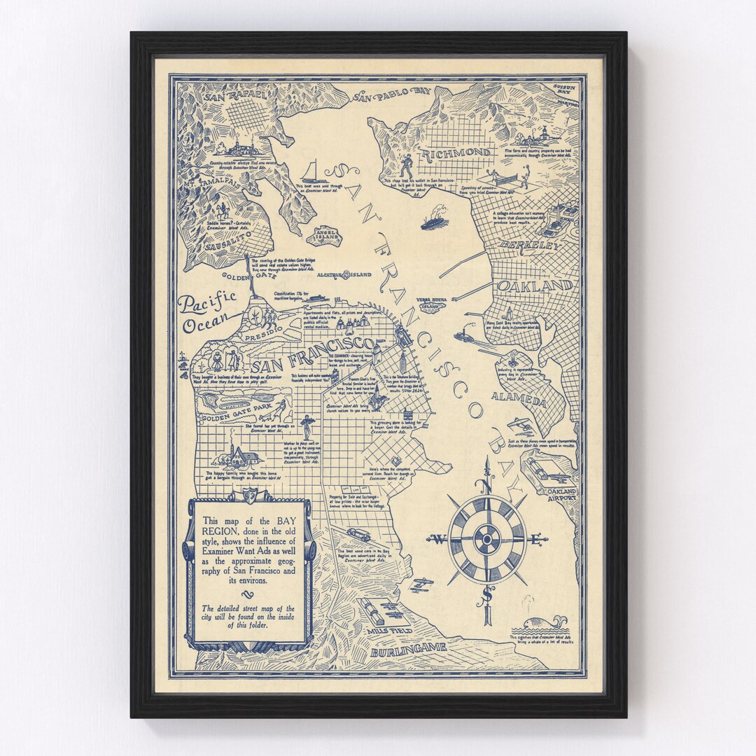 San Francisco Map 1925 Old Map of San Francisco California Art Vintage ...
