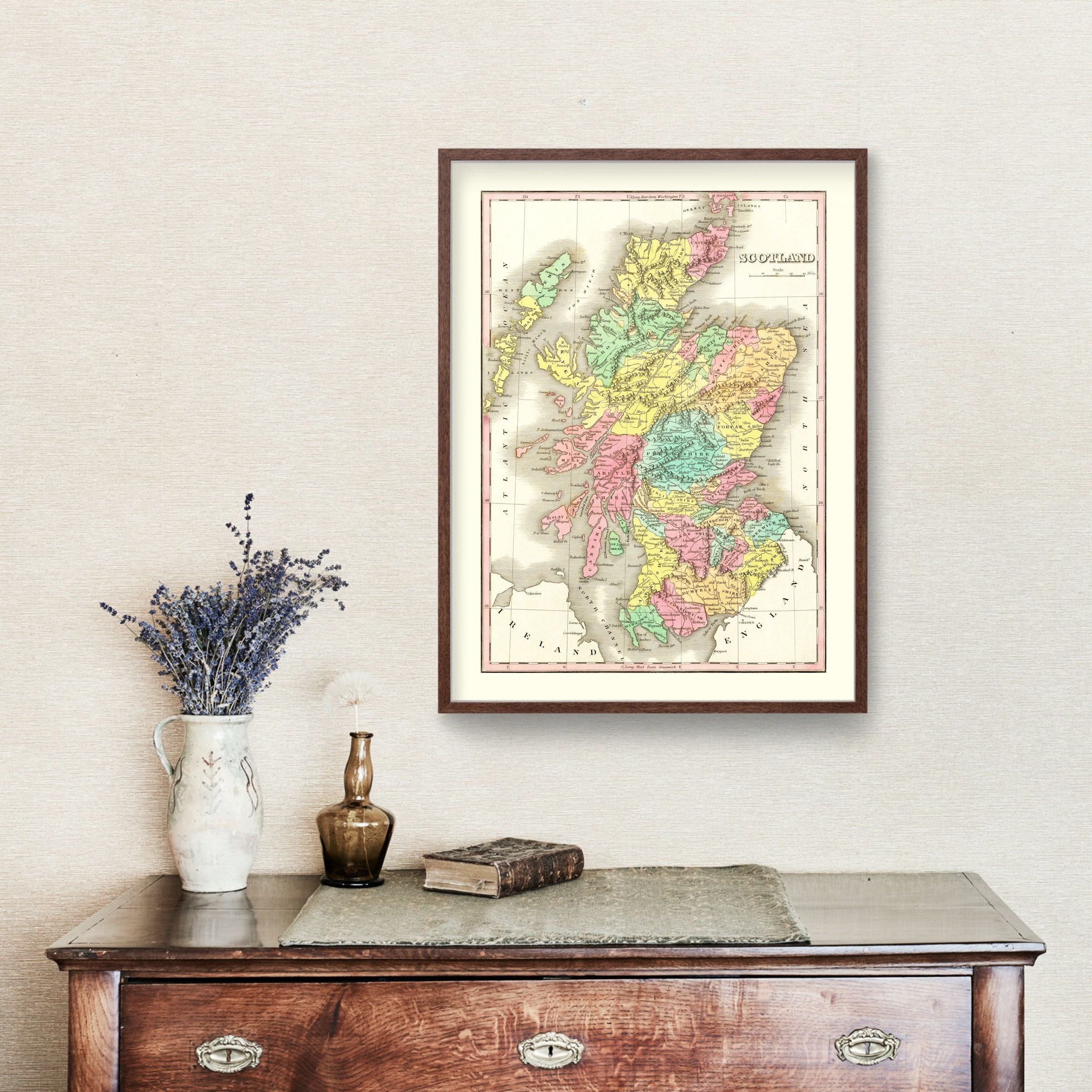 Scotland Map Art Vintage Print From 1831 Old Scotland Art | Etsy