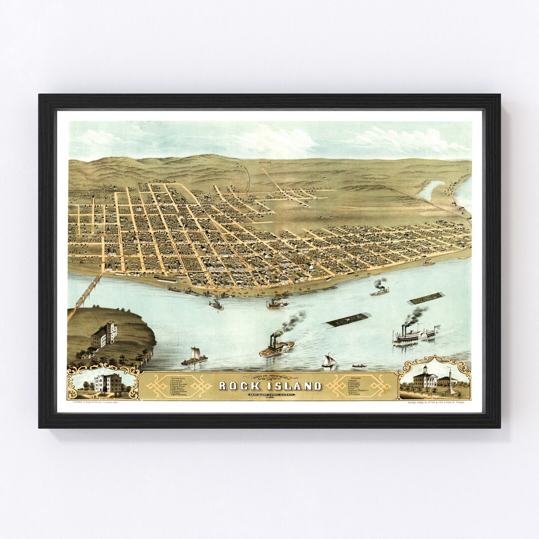 Rock Island Map 1869, Vintage Rock Island Map, Old Rock Island Illinois ...