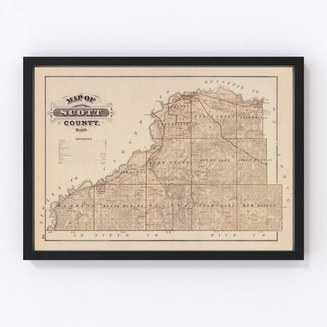 Scott County MN Map 1874 Old Map of Shakopee Minnesota Art Vintage ...