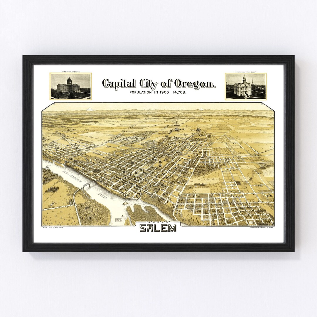 Salem Map 1905, Vintage Salem Map, Old Salem Oregon Art, Wall Art Gift ...
