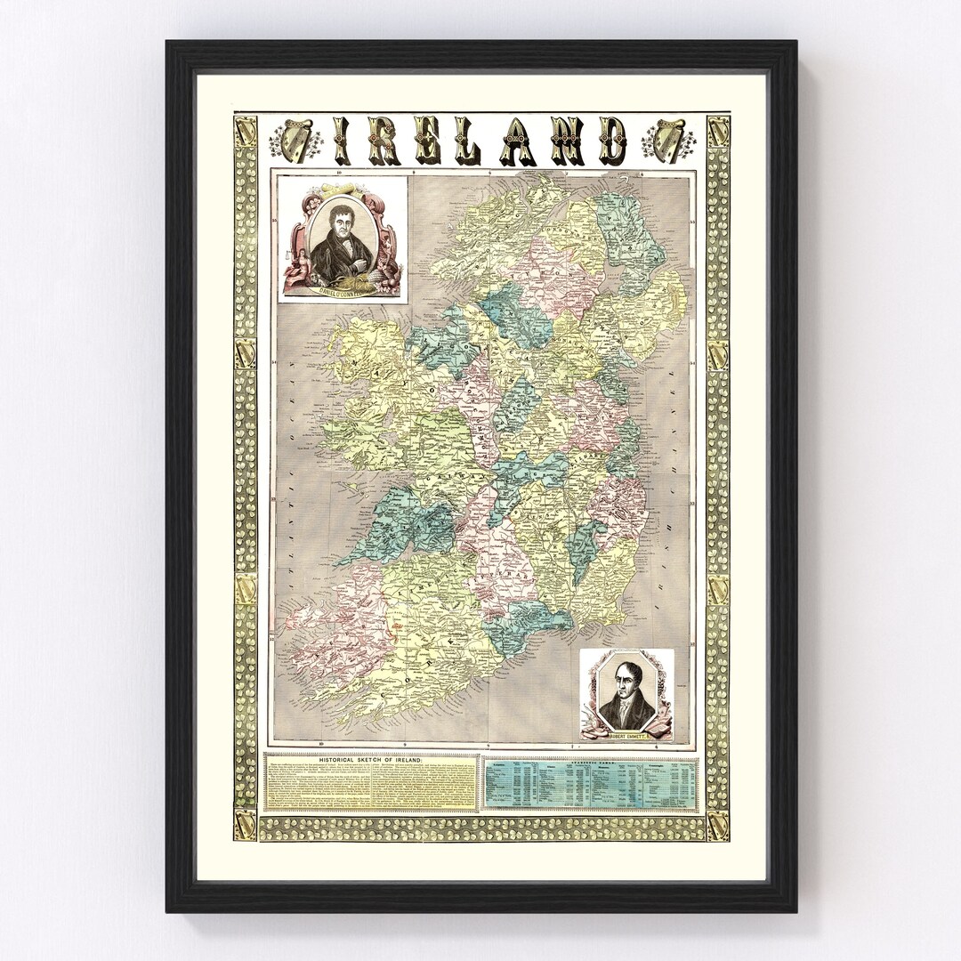 Ireland Map 1855, Vintage Ireland Map, Old Ireland Art, Wall Art Gift ...