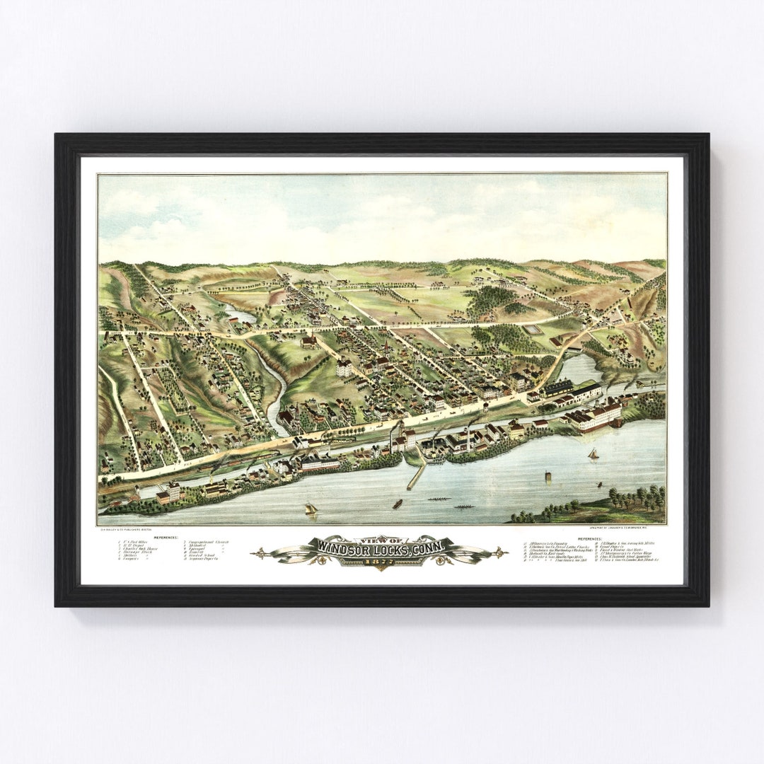 Windsor Locks Map 1877 Old Map of Windsor Locks Connecticut Art Vintage ...