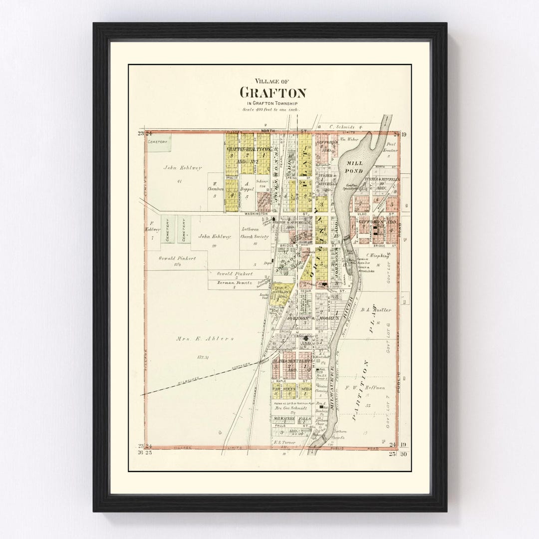 Grafton Map 1915 - Old Map of Grafton Wisconsin Art Vintage Print ...