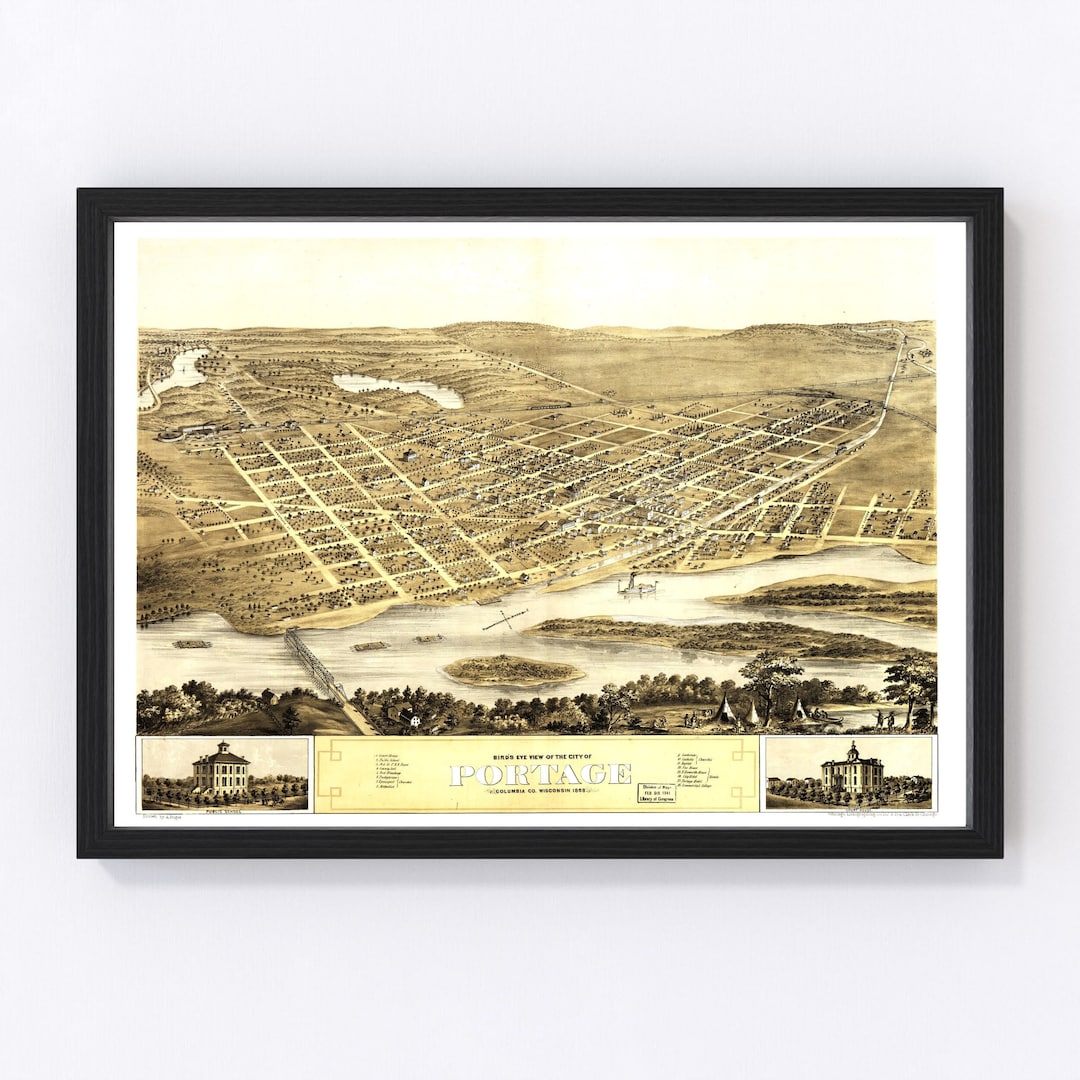 Portage Map 1868, Vintage Portage Map, Old Portage Wisconsin Art, Wall ...