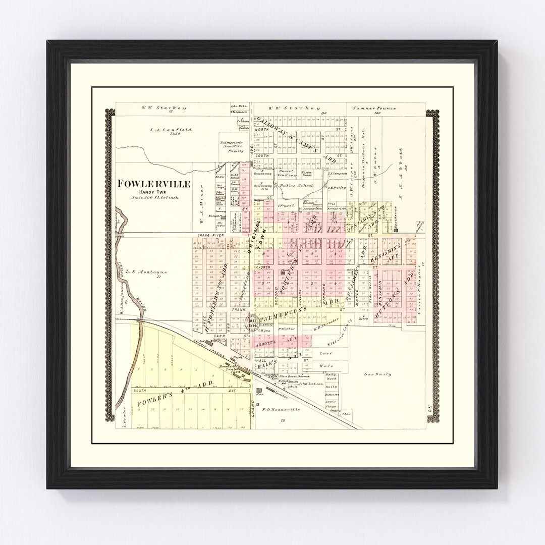 Fowlerville Map 1895, Vintage Fowlerville Map, Old Fowlerville Michigan ...
