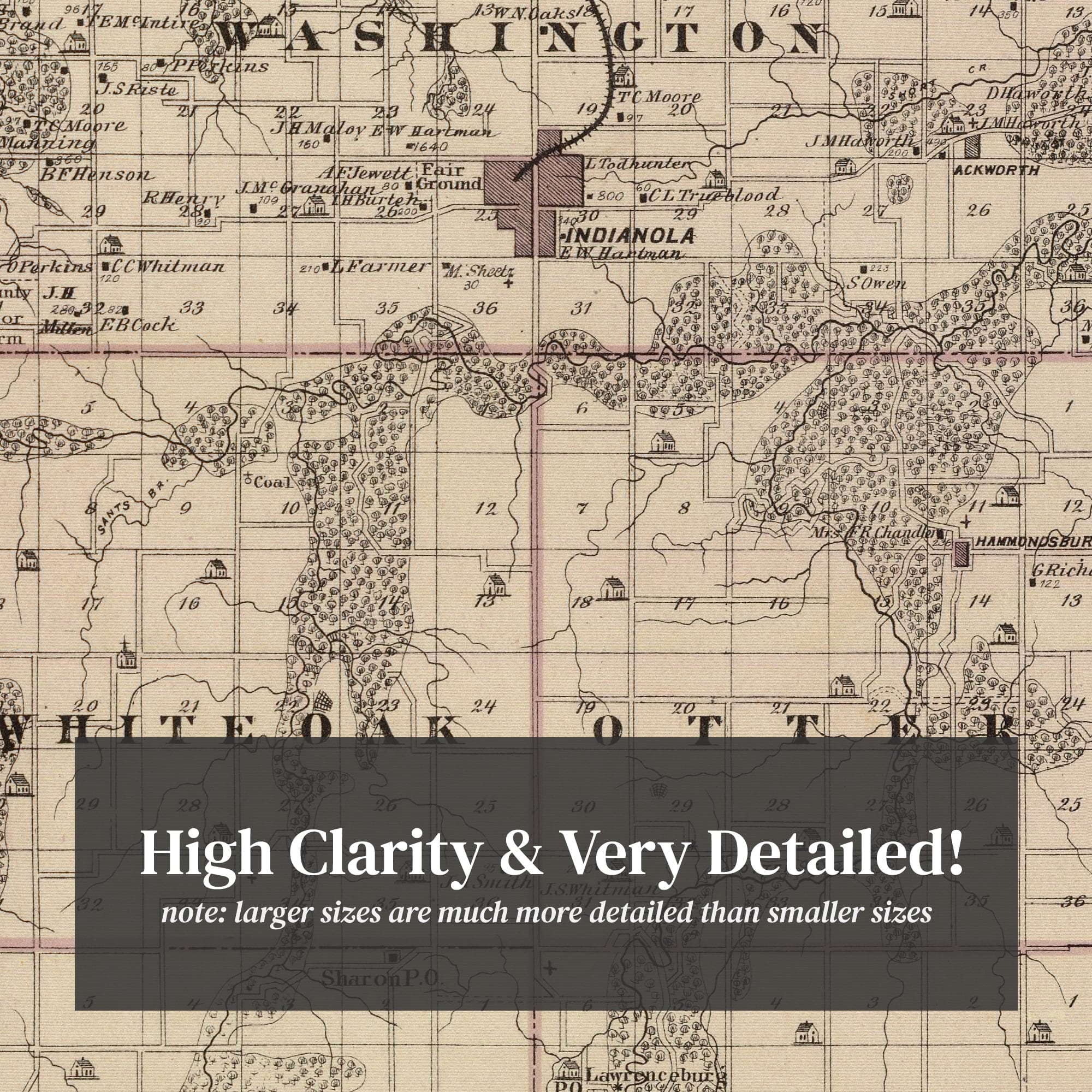 Warren County IA Map 1875 Old Map of Indianola Iowa Art - Etsy