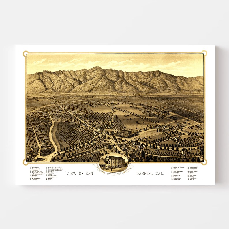 San Gabriel Map 1893 Old Map of San Gabriel California Art - Etsy