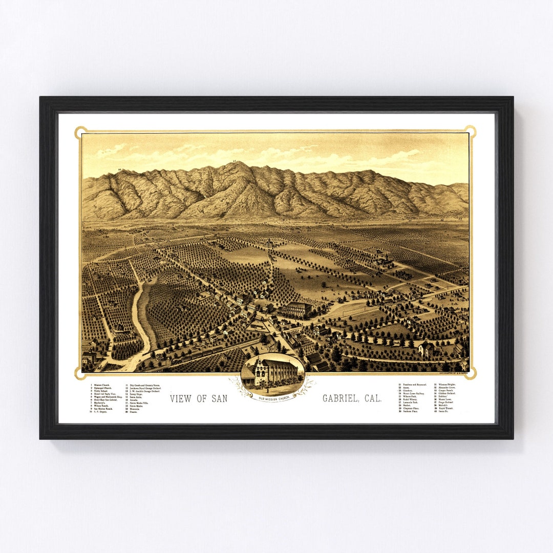 San Gabriel Map 1893 Old Map of San Gabriel California Art Vintage ...
