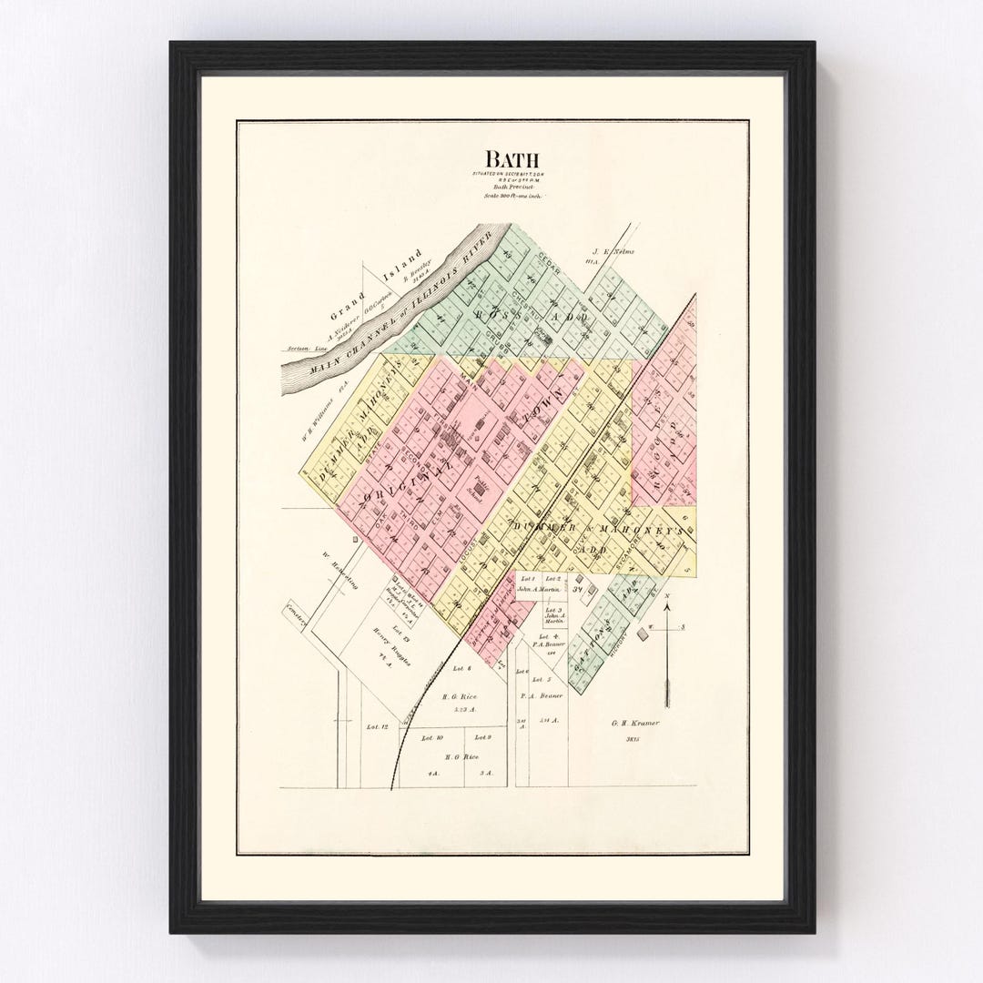 Bath Map 1891 Old Map of Bath Illinois Art Vintage Print Framed Canvas ...