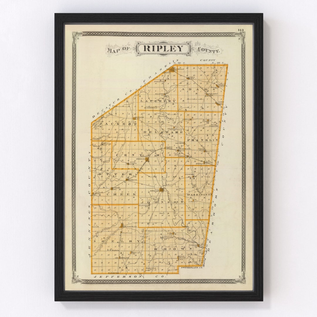 Ripley County Map 1876, Vintage Ripley County Map, Old Ripley County ...