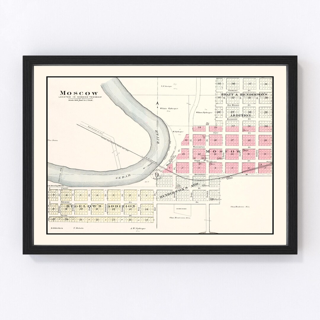 Moscow Map 1899, Vintage Moscow Map, Old Moscow Iowa Art, Wall Art Gift ...