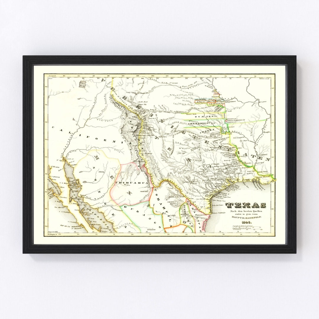Texas Map 1846, Vintage Texas Map, Old Texas Art, Wall Art Gift for ...