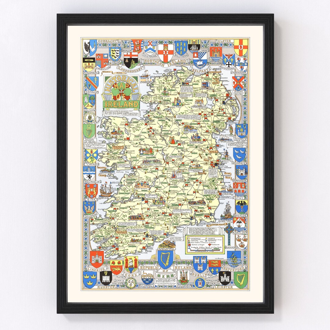 Ireland Map 1955, Vintage Ireland Map, Old Ireland Art, Wall Art Gift ...