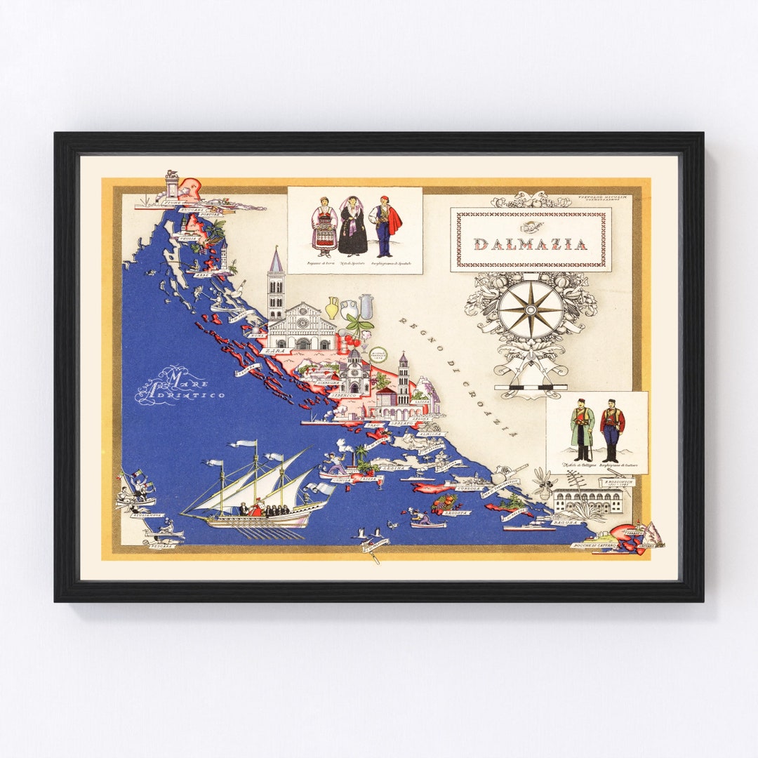 Dalmatia Italy Map 1938 Old Map of Dalmatia Italy Italy Art Vintage ...