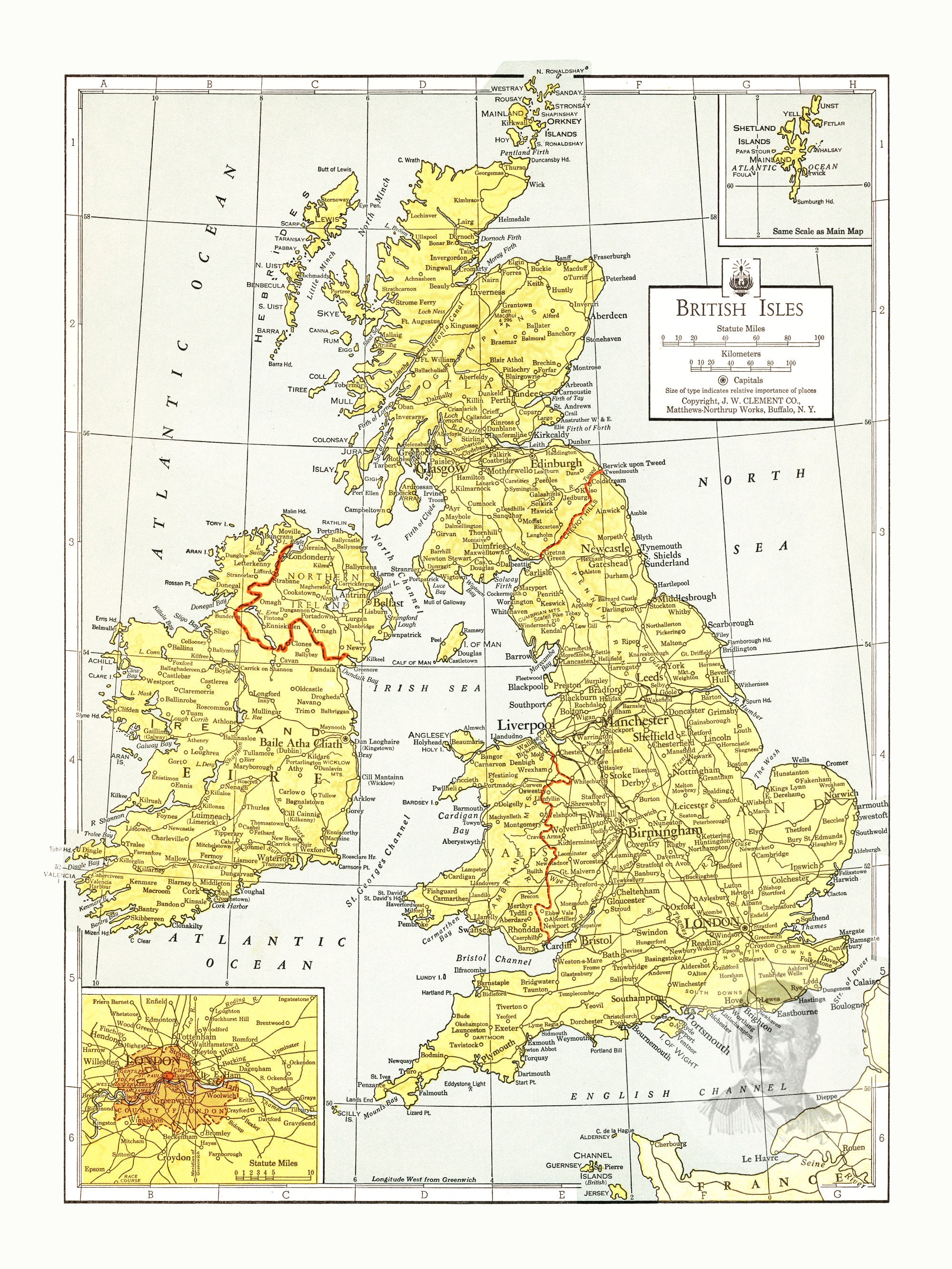 British Isles Map Art Vintage Print From 1943 Old British | Etsy