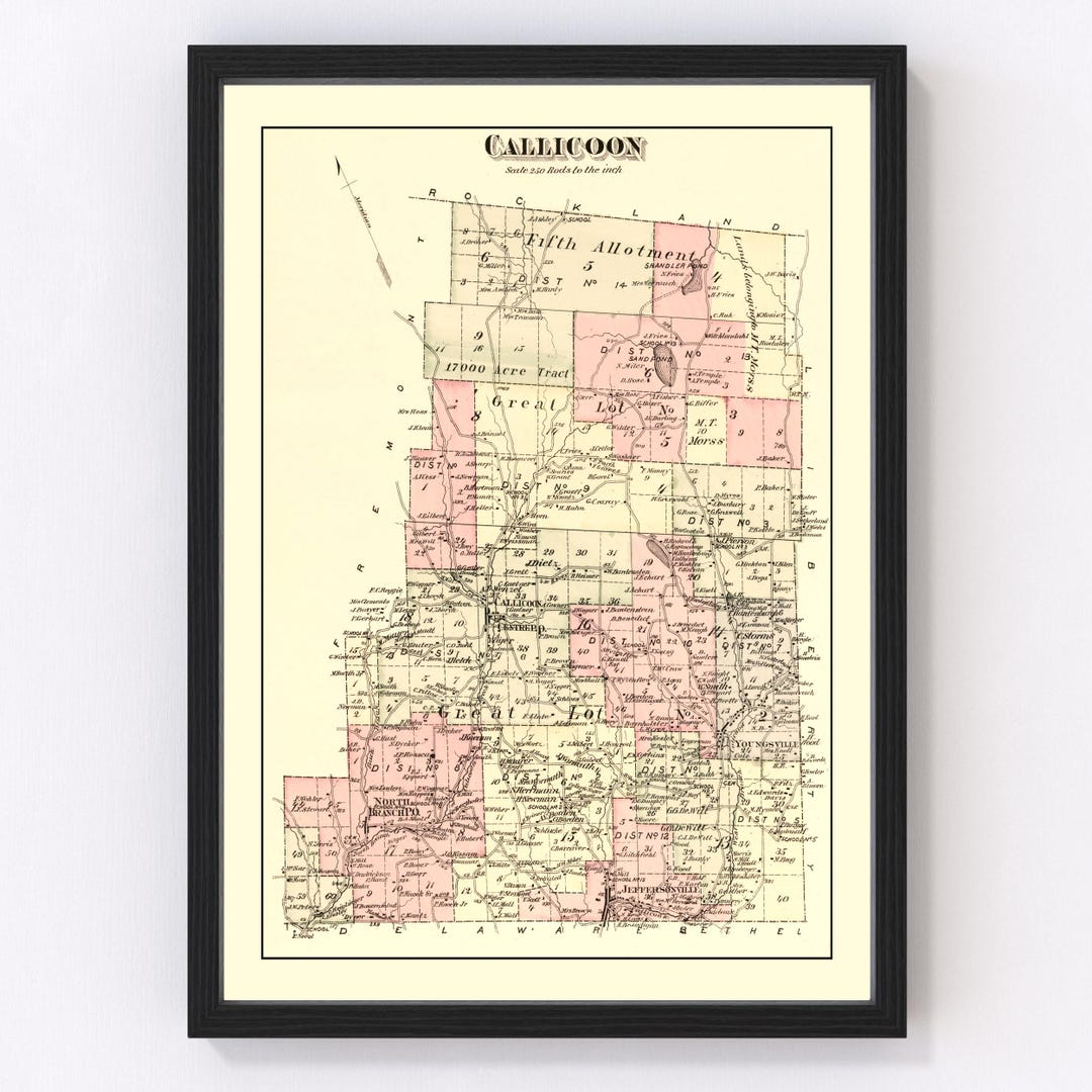 Callicoon Township Map 1875, Vintage Callicoon Township Map, Old ...