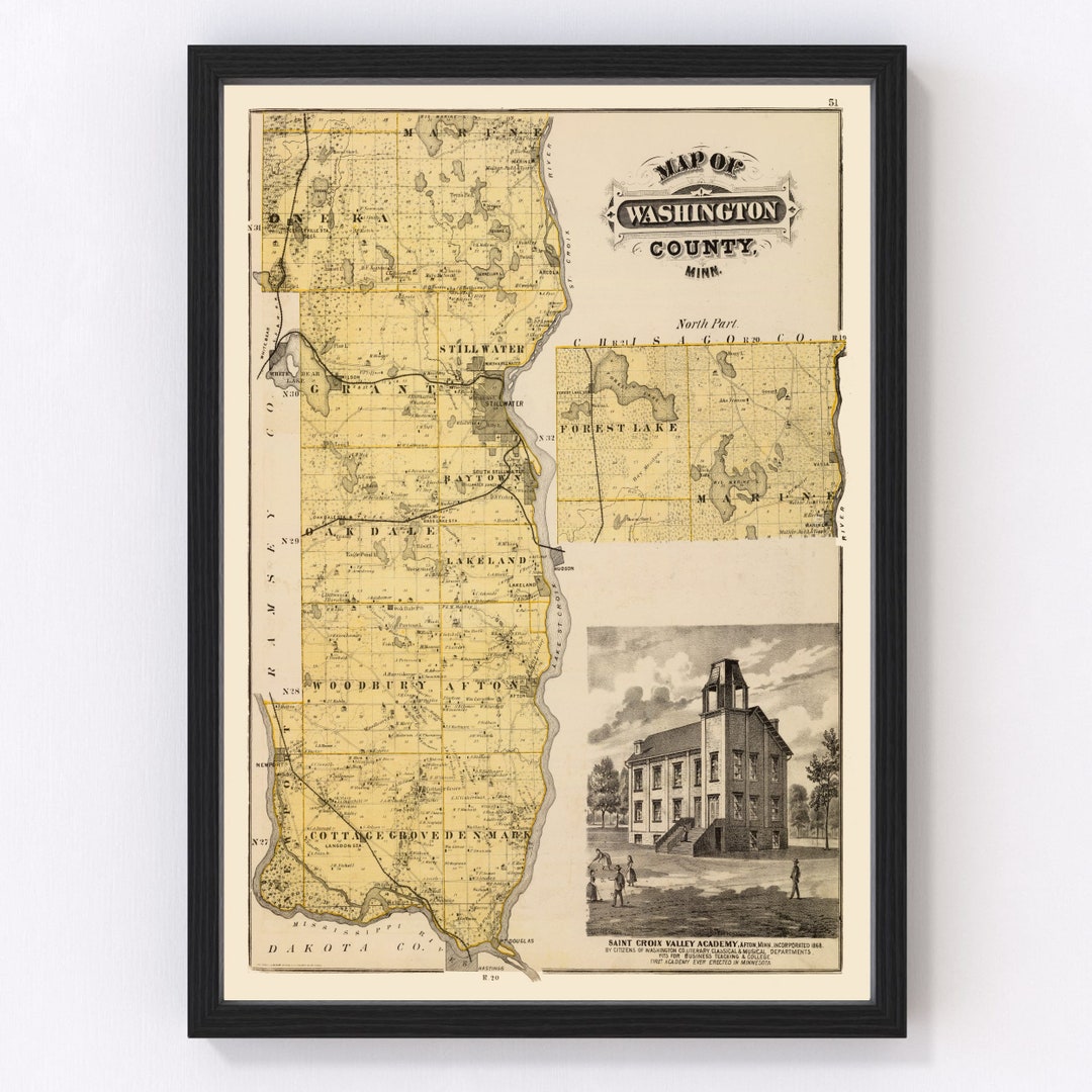 Washington County MN Map 1874 Old Map of Stillwater - Etsy España