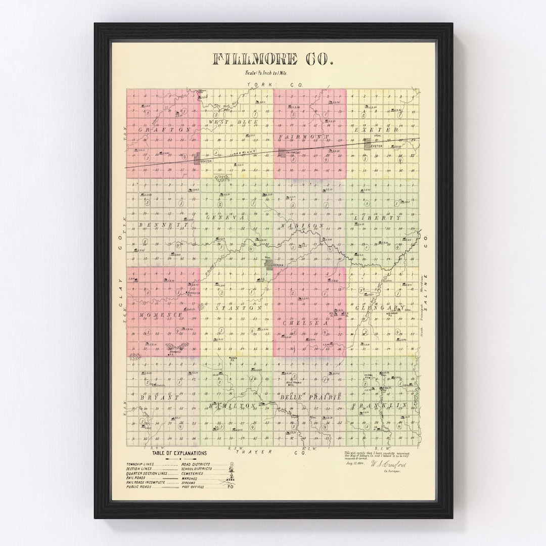 Fillmore County Map 1885, Vintage Fillmore County Map, Old Fillmore ...