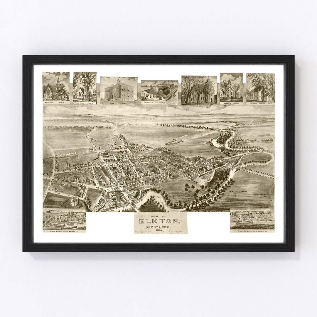 Elkton Map 1907, Vintage Elkton Map, Old Elkton Maryland Art, Wall Art ...