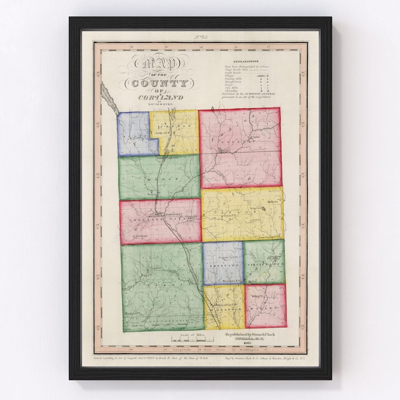 Cortland County NY Map 1840 Old Map of Cortland New York Art - Etsy