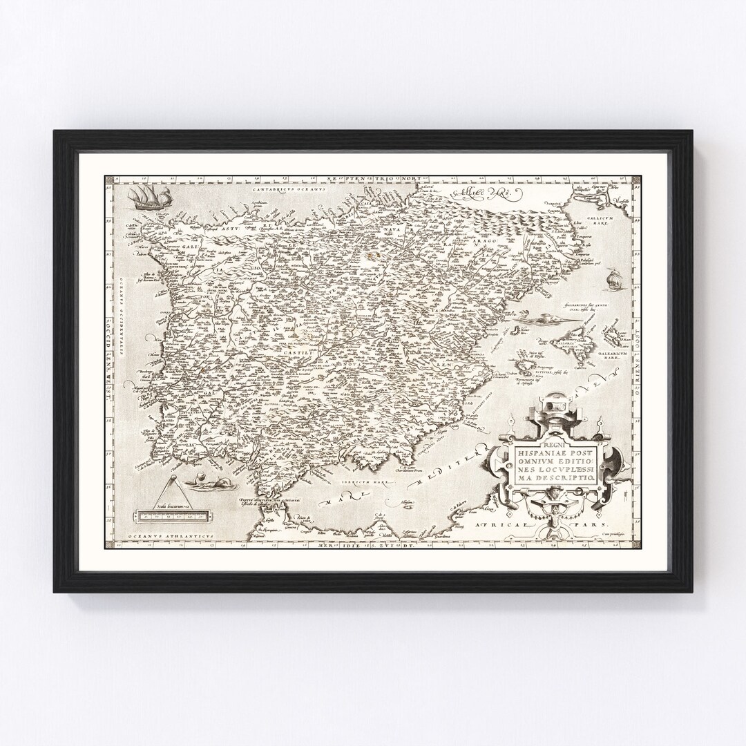 Portugal Map 1570, Vintage Portugal Map, Old Portugal Art, Wall Art ...