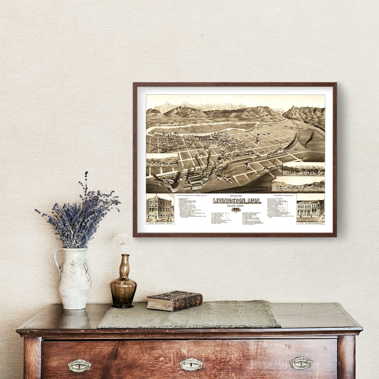 Livingston Map 1883 - Old Map of Livingston Montana Art Vintage Print ...