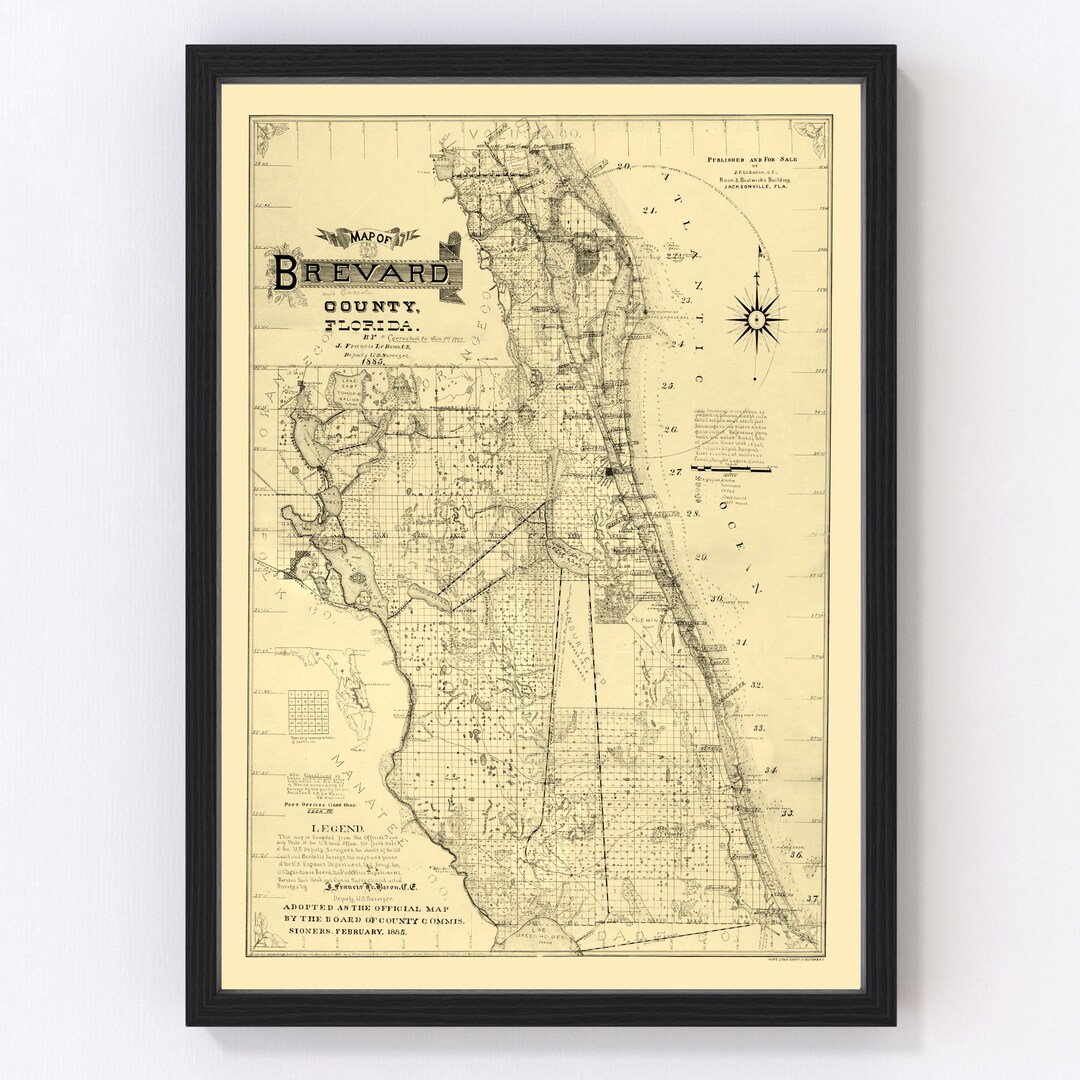 Brevard County Florida Map 1893 - Old Map of Brevard County Florida Art ...