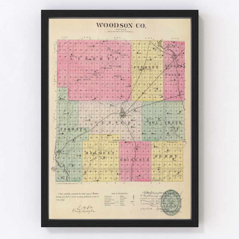 Woodson County Map 1887, Vintage Woodson County Map, Old Woodson County ...