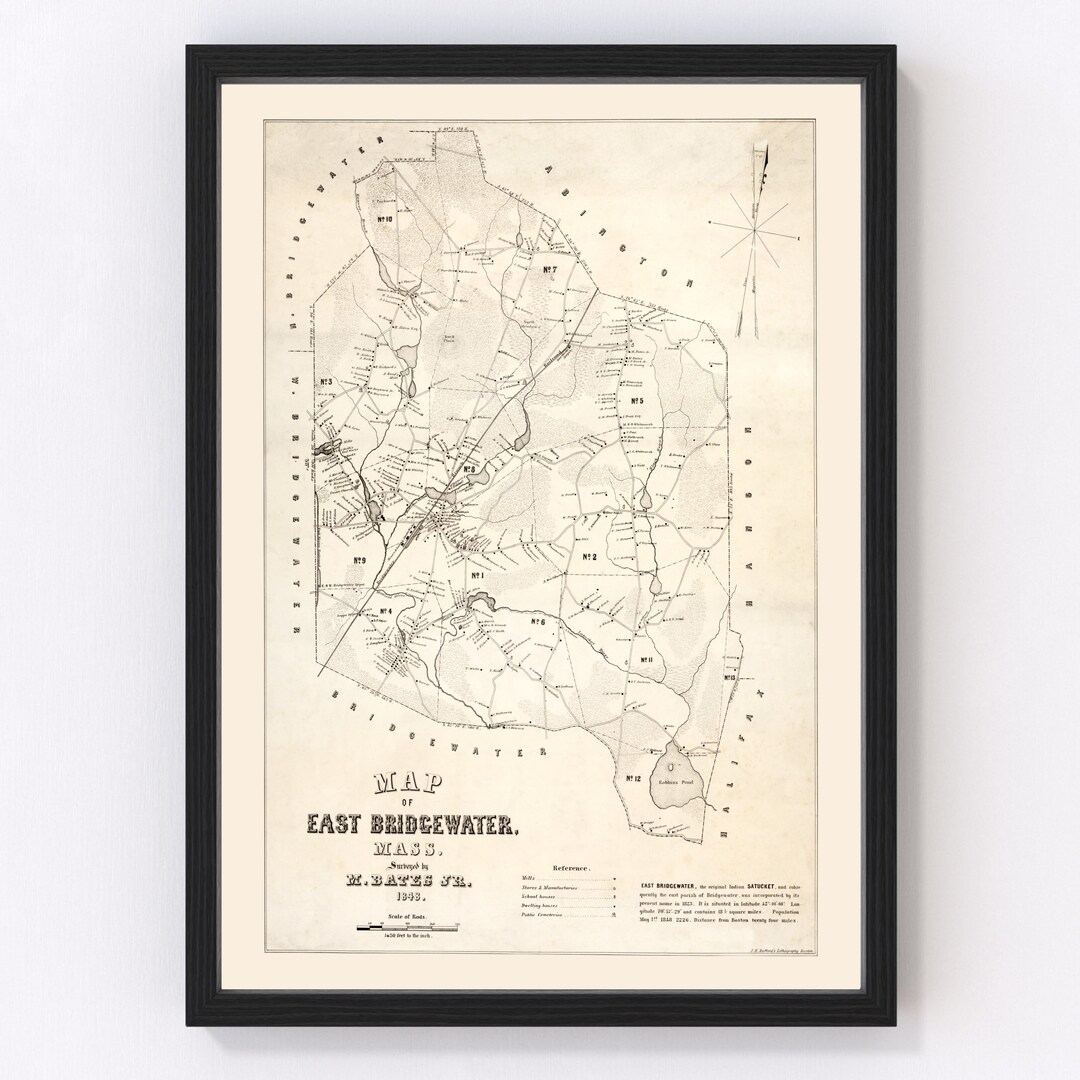 Bridgewater County Map 1848, Vintage Bridgewater County Map, Old ...