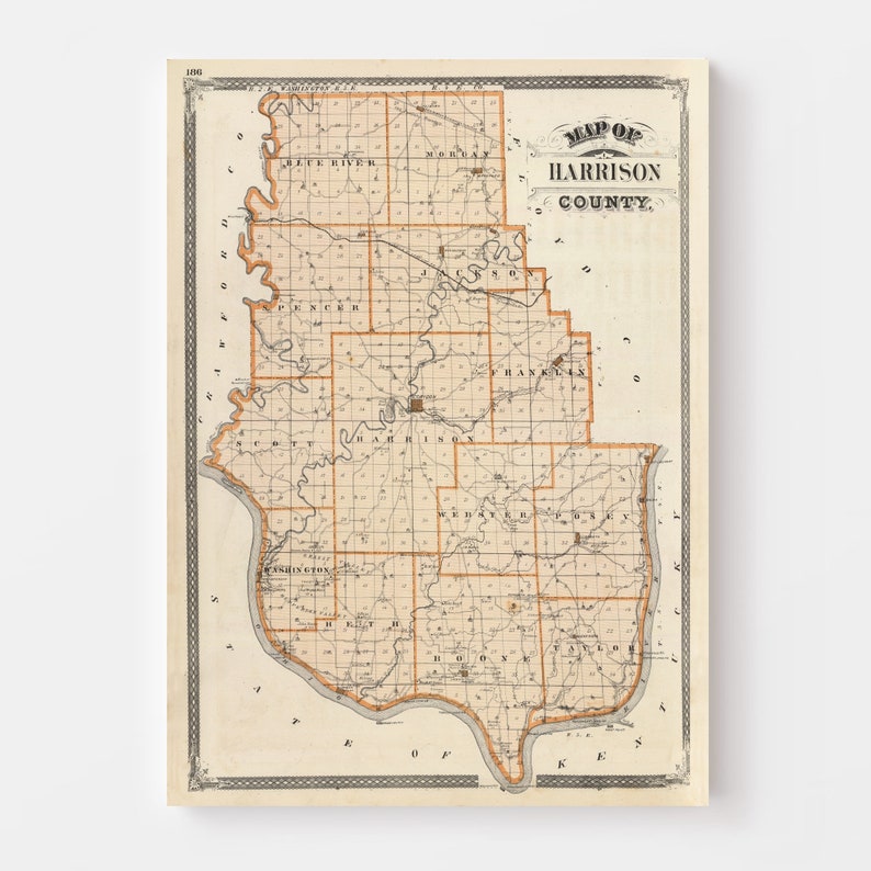 Harrison County Map 1876, Vintage Harrison County Map, Old Harrison ...