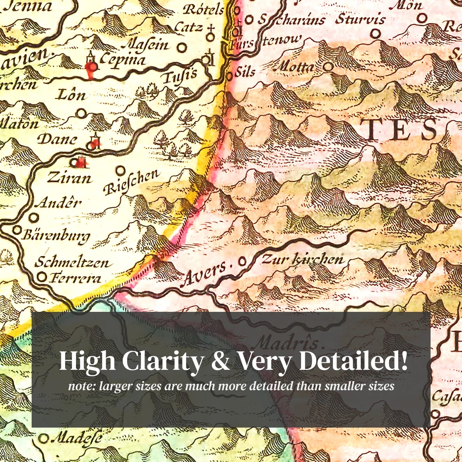 Rhaetia Map 1665 Old Map of Rhaetia Switzerland Art Vintage Print ...