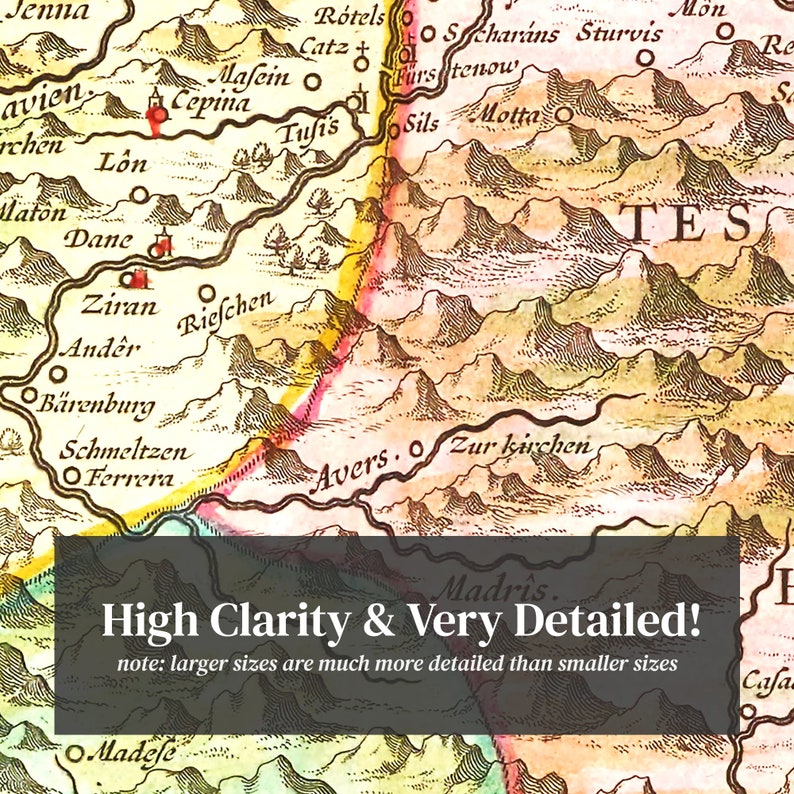 Rhaetia Map 1665 Old Map of Rhaetia Switzerland Art Vintage - Etsy