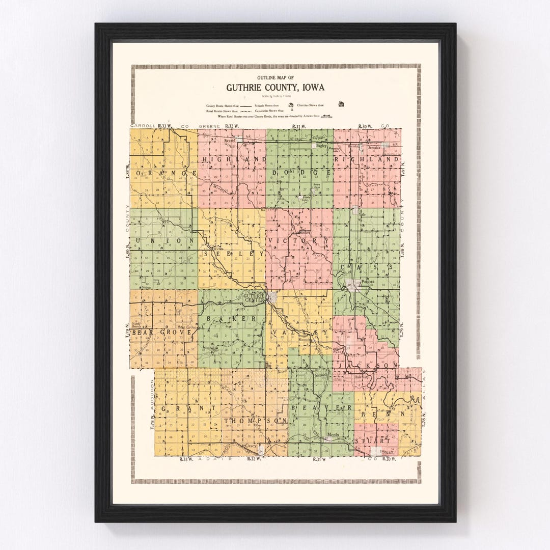 Guthrie County Map 1917, Vintage Guthrie County Map, Old Guthrie County ...