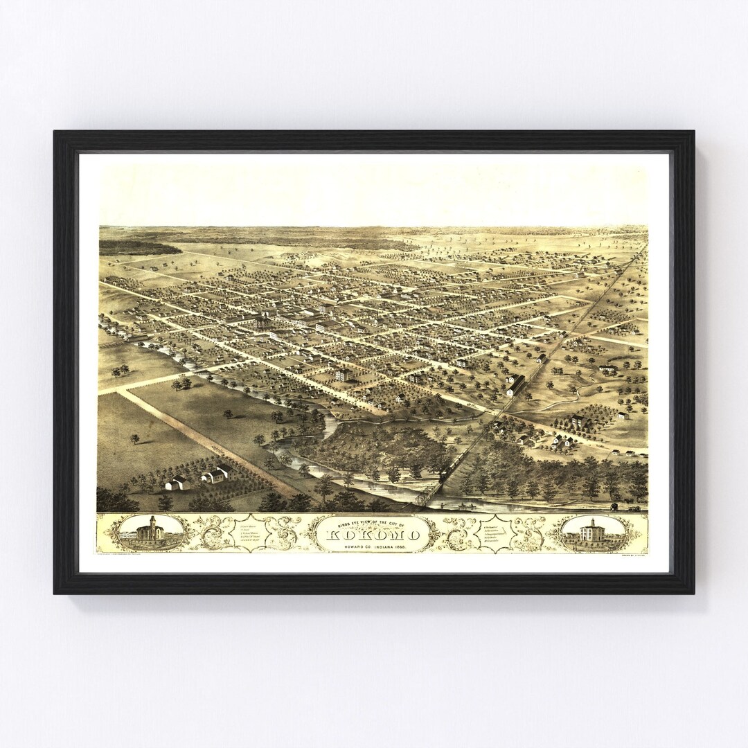 Kokomo Map 1868 Old Map of Kokomo Indiana Art Vintage Print Framed ...