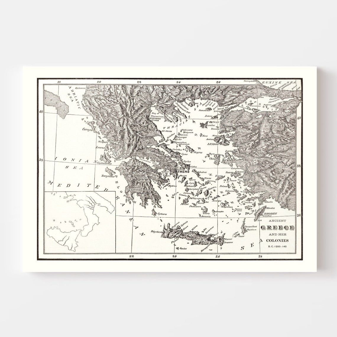 Ancient Greece Map Art Vintage Print From 1901 Old Ancient | Etsy
