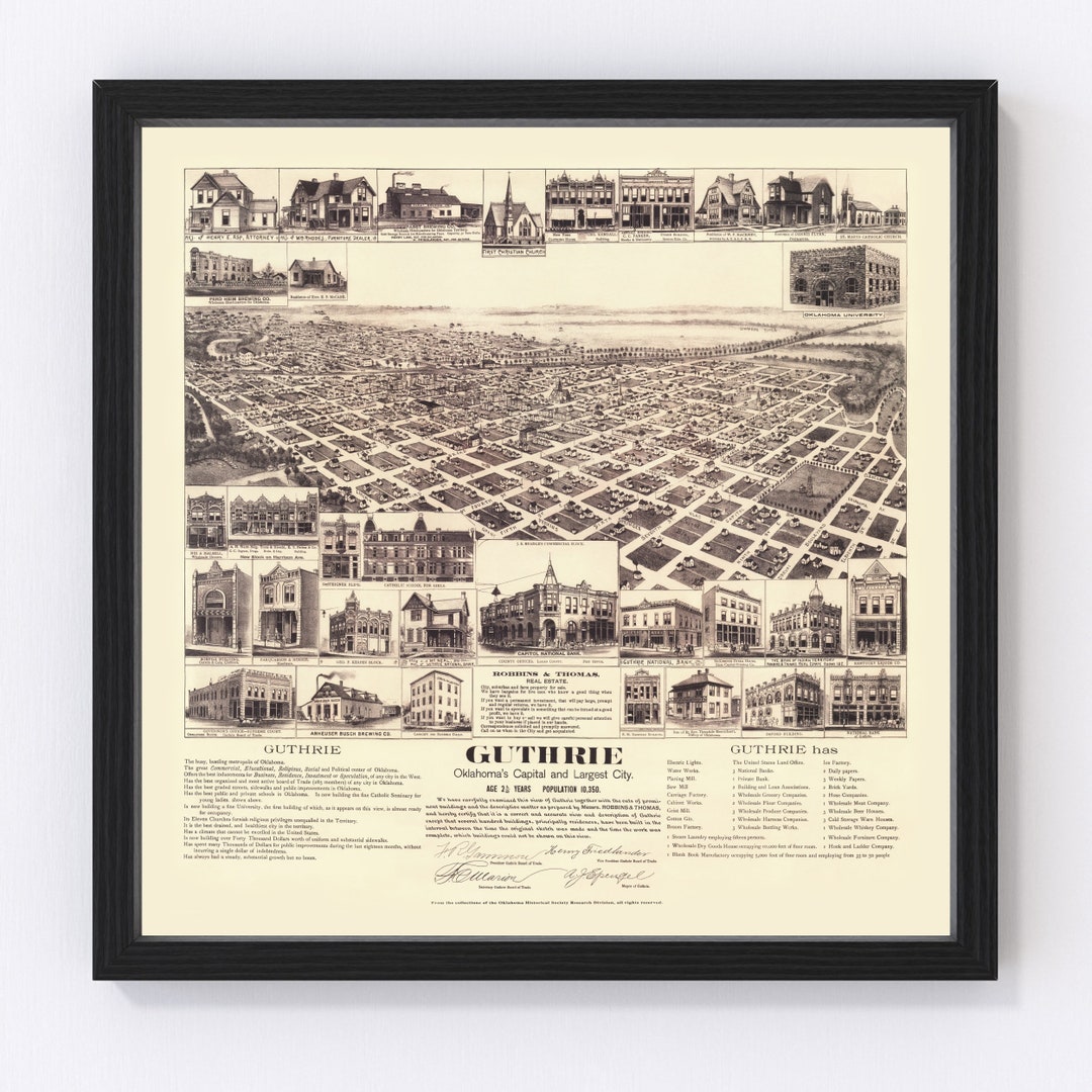 Guthrie Map 1891, Vintage Guthrie Map, Old Guthrie Oklahoma Art, Wall ...