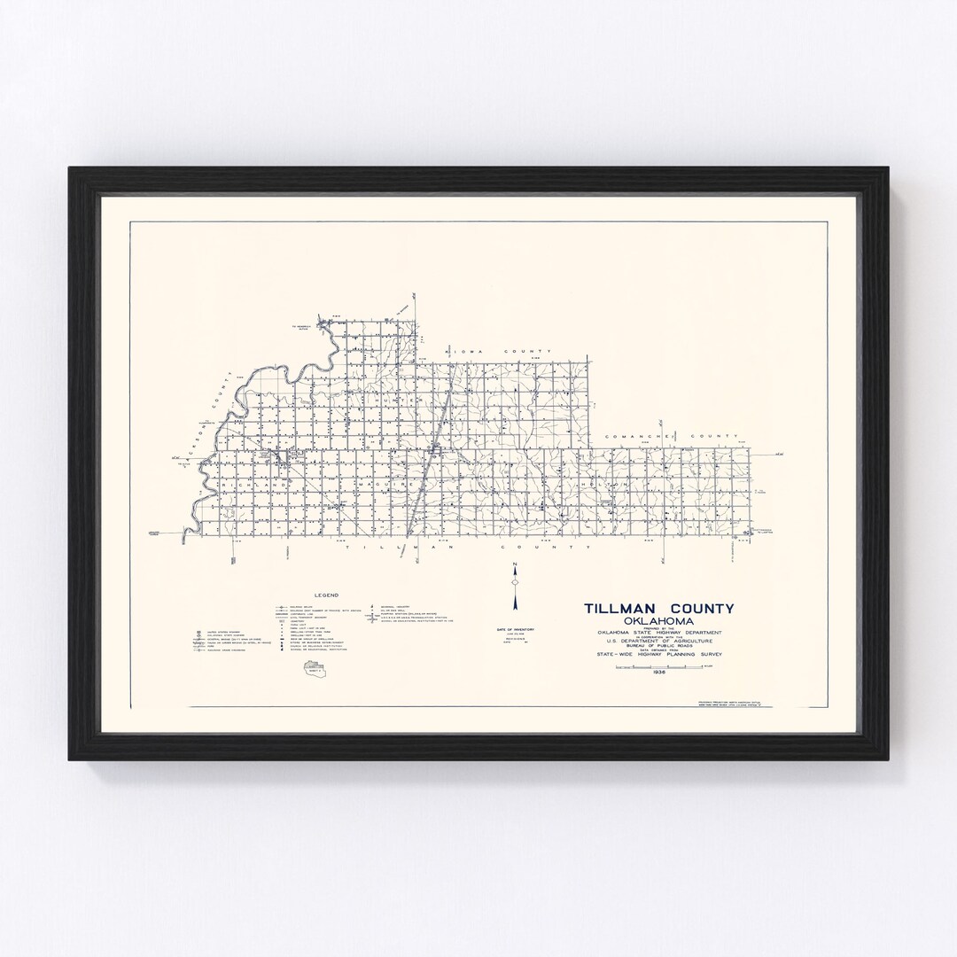 Tillman County Map 1936, Vintage Tillman County Map, Old Tillman County ...