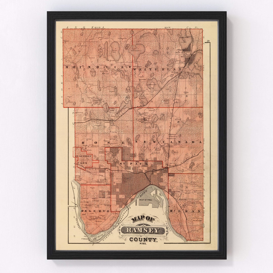 Ramsey County Map 1874, Vintage Ramsey County Map, Old Ramsey County ...