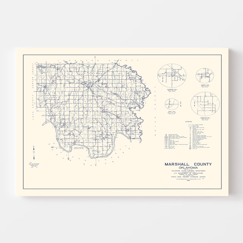 Marshall County Map 1936, Vintage Marshall County Map, Old Marshall ...